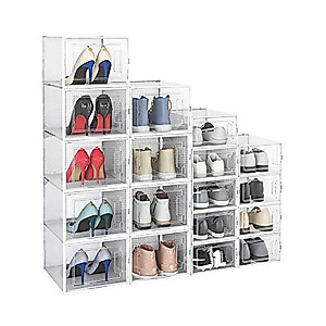 Crestlive Products Shoe Organizer, Shoe Storage Boxes Clear Plastic Stackable, Foldable Sneaker Shoe Containers for Closet, Storage Bins, Organizador De Zapatos, Shoe Cubby(9pcs X-Large & 9pcs Medium)