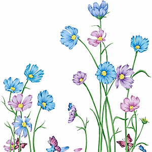 Pinenjoy Watercolor Blue and Purple Galsang Flower Wall Decal Chrysanthemum Butterfly Wall Sticker Removable Vinyl Garden Bouquet Wall Murals for Living Room Bedroom Kitchen Nursery Decors