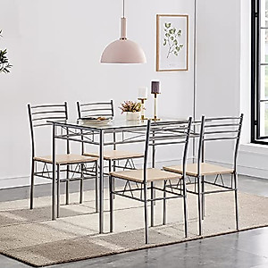 VECELO Kitchen Dining Table Sets for 4, 5 Piece Small Dinette with Chairs, Burnished Silver