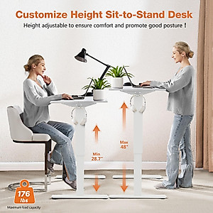 Sweetcrispy Electric Standing Desk - 48 x 24 inch Adjustable Height Sit to Stand Up Desk with Splice Board, Rising Home Office Computer Table with 2 Hook and Wire Hole for Work