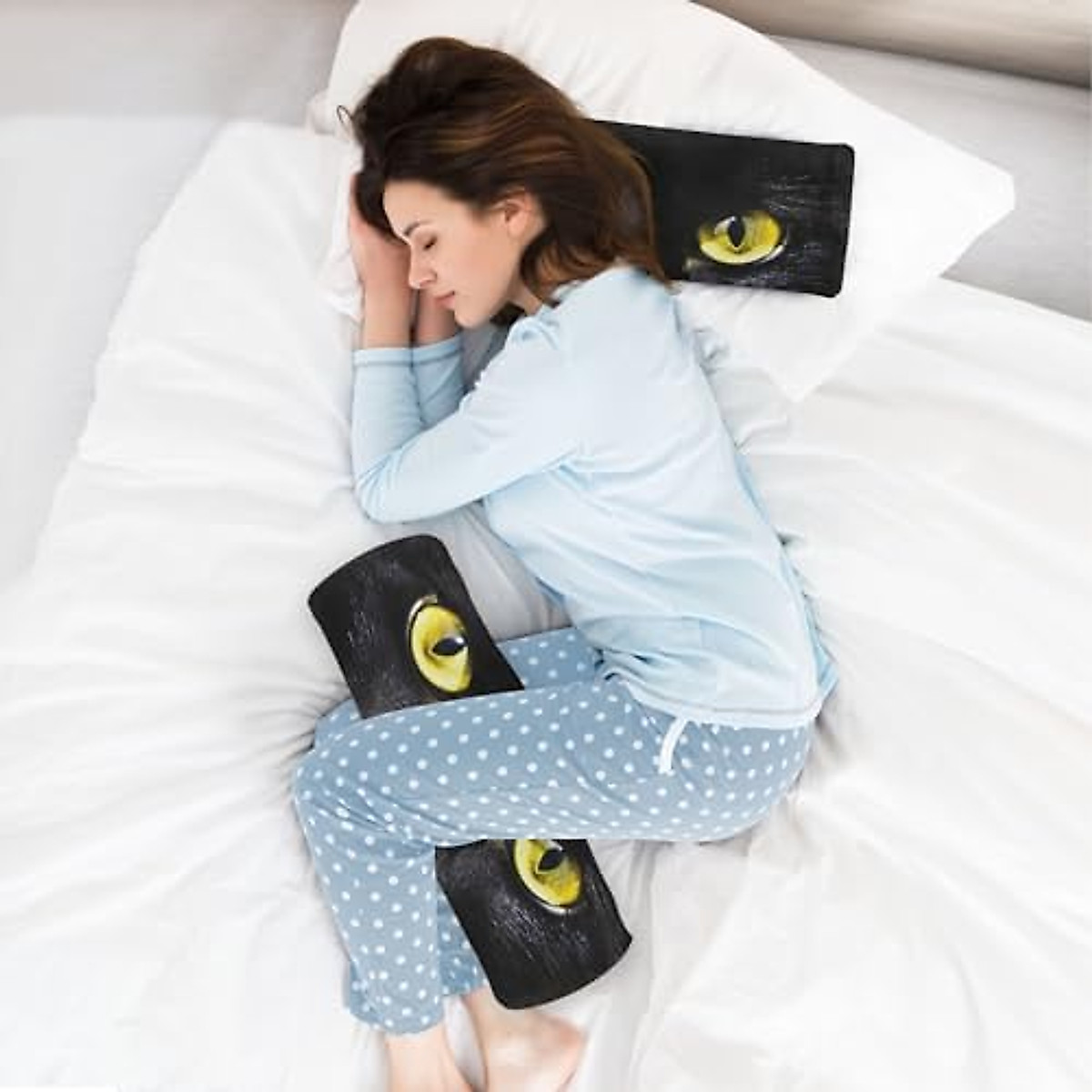 xigua Black Cat Neck Roll Pillow for Neck Relief with Removable Washable Cover - Memory Foam Round Cylinder Bolster, Ergonomically Designed for Head, Neck, Back, and Legs