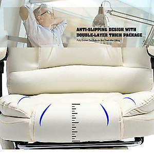 Belandi Massage Office Chair, Ergonomic Executive Computer Chair w/Foot Rest, PU Leather Executive Office Chair w/Heated, Padded Armrest, High Back Swivel Recliner for Office Home Study (White)