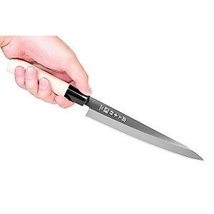 Seki Japan Japanese SEKI SANBONSUGI Sushi Chef Knife, 420J2 Stainless Steel Sashimi Yanagiba Knife, Wood Handle, 210 mm (8.2 in)