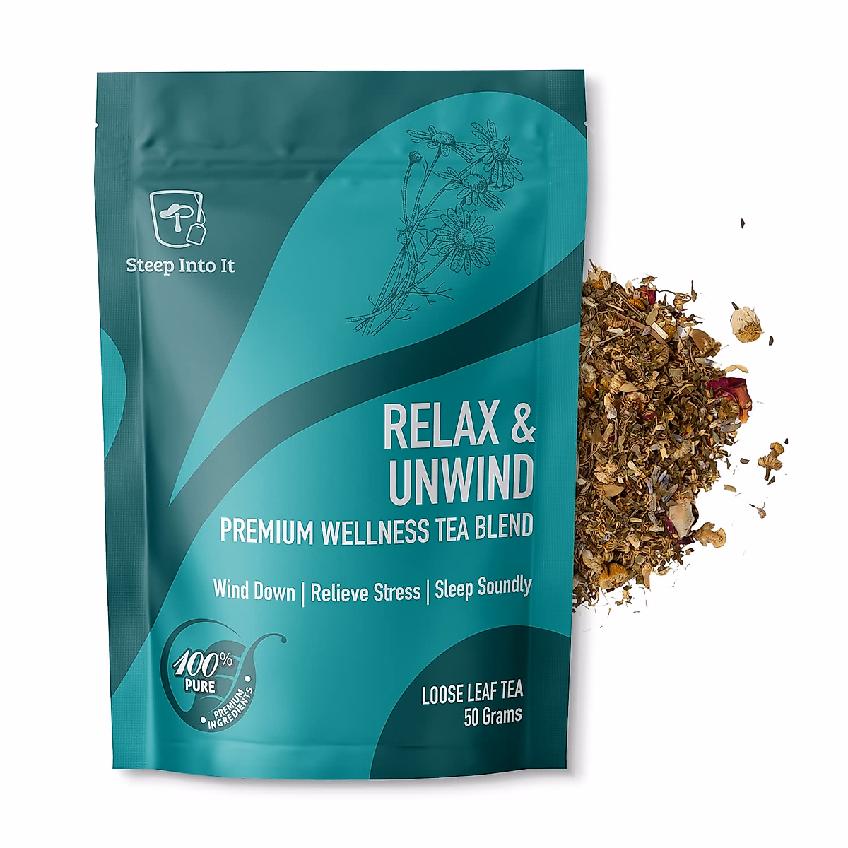 Organic Chamomile Tea - Calming Herbal Sleep Tea with Passion Flower, Spearmint, Lemon Balm and Lavender - Non-GMO Mint Tea - Relax & Unwind by Steep Into It (1.7 Ounce)