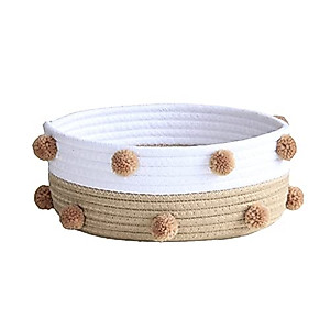 N/A Cotton Rope Braided Storage Basket Dirty Clothes Laundry Basket Pompom Sundry Desktop Sundry Storage Basket (Color : E, Size : Small)