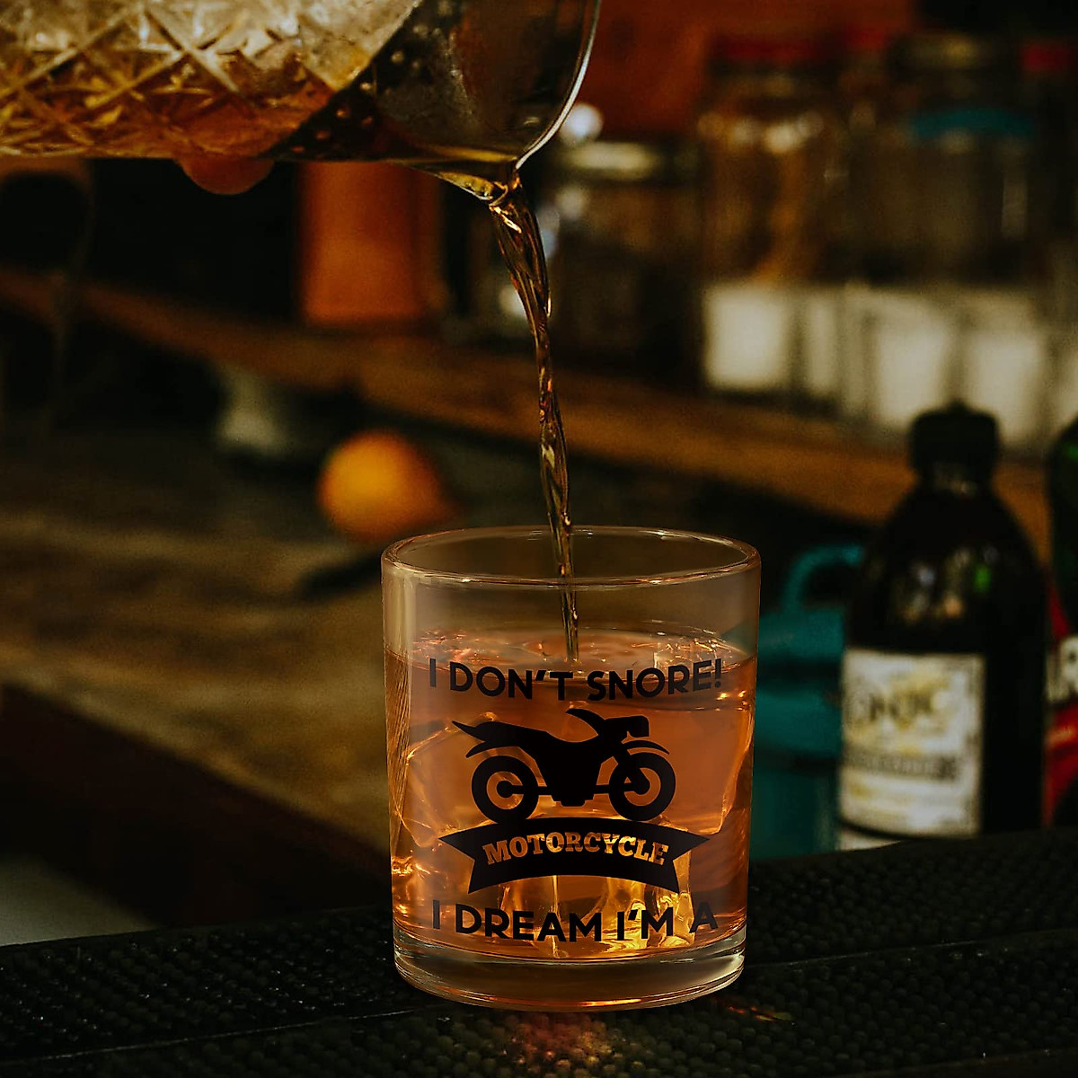 DAZLUTE Biker Gifts, Motorcyclist Gifts, I Don't Snore Whiskey Glass, Funny Father’s Day Gifts, Birthday Christmas Gifts for Dad Father Grandpa Husband Boyfriend Son Men, 10Oz Old Fashioned Glass