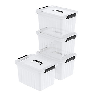 Julyeen 18 L Plastic Storage Bins with latching Lids and Handles, 4 Packs Clear Stackable Container Boxes for Home, Office