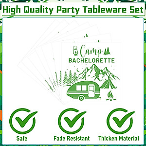 Refavor Camp Bachelorette Party Decorations - 96PCS Camping Bachelorette Plates and Napkins Forks Disposable Mountain Camp Tableware Set Bachelorette Bridal Shower Engagement Party Supplies Serve 24