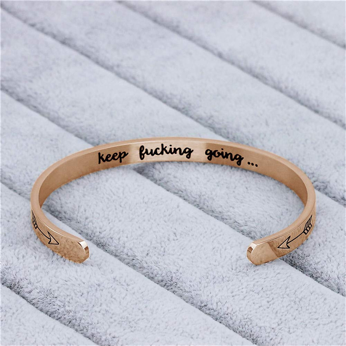 JczR.Y Keep Fucking Going Bracelet Cuff Stainless Steel Inspirational Engraved Arrow Bracelet Cuff for Women Fashion Wristband Jewelry(gold/keep fucking going)