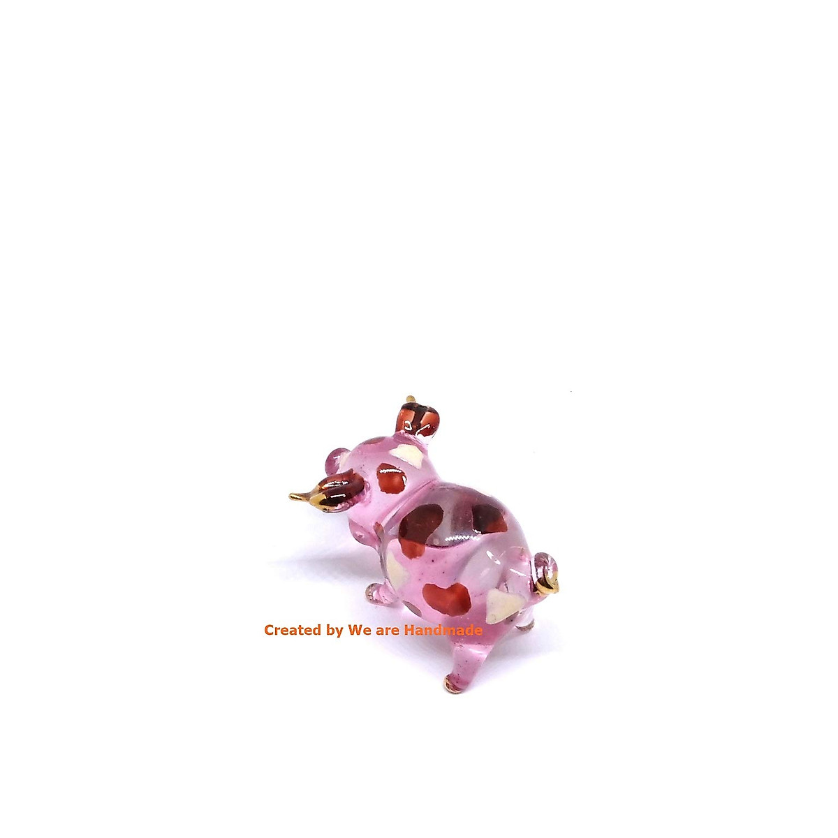 Handmade Mini 2" Blown Glass Pig Figurine, Pink with 22K Gold Accents, Gift Ideas, Fantasy Cool Stuff Decor No.2