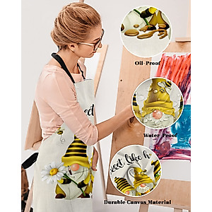 CirCleO Waterproof Stain-Proof Apron for Women Men,Cooking Baking Apron with Pockets Summer Daisy Gnomes Bee Adjustable Apron