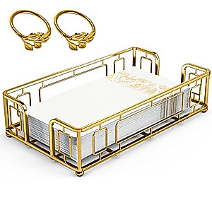 ADDFIT HOUSE Gold Guest Towel Holder Tray for Bathroom - Bathroom Napkin Holder with 2 Free Napkin Rings - Paper Hand Towel Holder - Elegant Disposable Dinner Napkin Holder for Table, Party, Kitchen