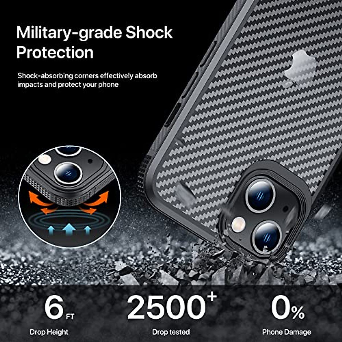 Auleegei Designed for iPhone 14 Case, [Military Grade Drop Tested] Slim Thin Shockproof Phone Case Translucent Anti-Scratch Carbon Fiber Hard PC Back and Soft TPU Bumper Edge, 6.1 inch, Back