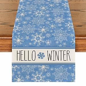 Artoid Mode Hello Winter Snowflake Blue Christmas Placemats Set of 4, 12x18 Inch Seasonal Xmas Holiday Table Mats for Party Kitchen Dining Decoration