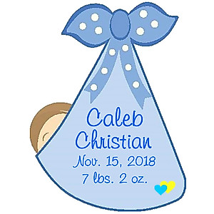 Cute News It's a Boy Stork Bundle Announcement Sign, Personalized Name & New Birth Stats Keepsake, Welcome Home Newborn Door Decoration, Blue Hospital Wreath, Custom Gift, Outdoor Baby Decor