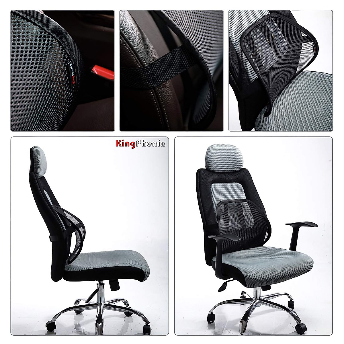 kingphenix Lumbar Support (2 Pack) with Breathable Mesh, Suit for Car, Office Chair