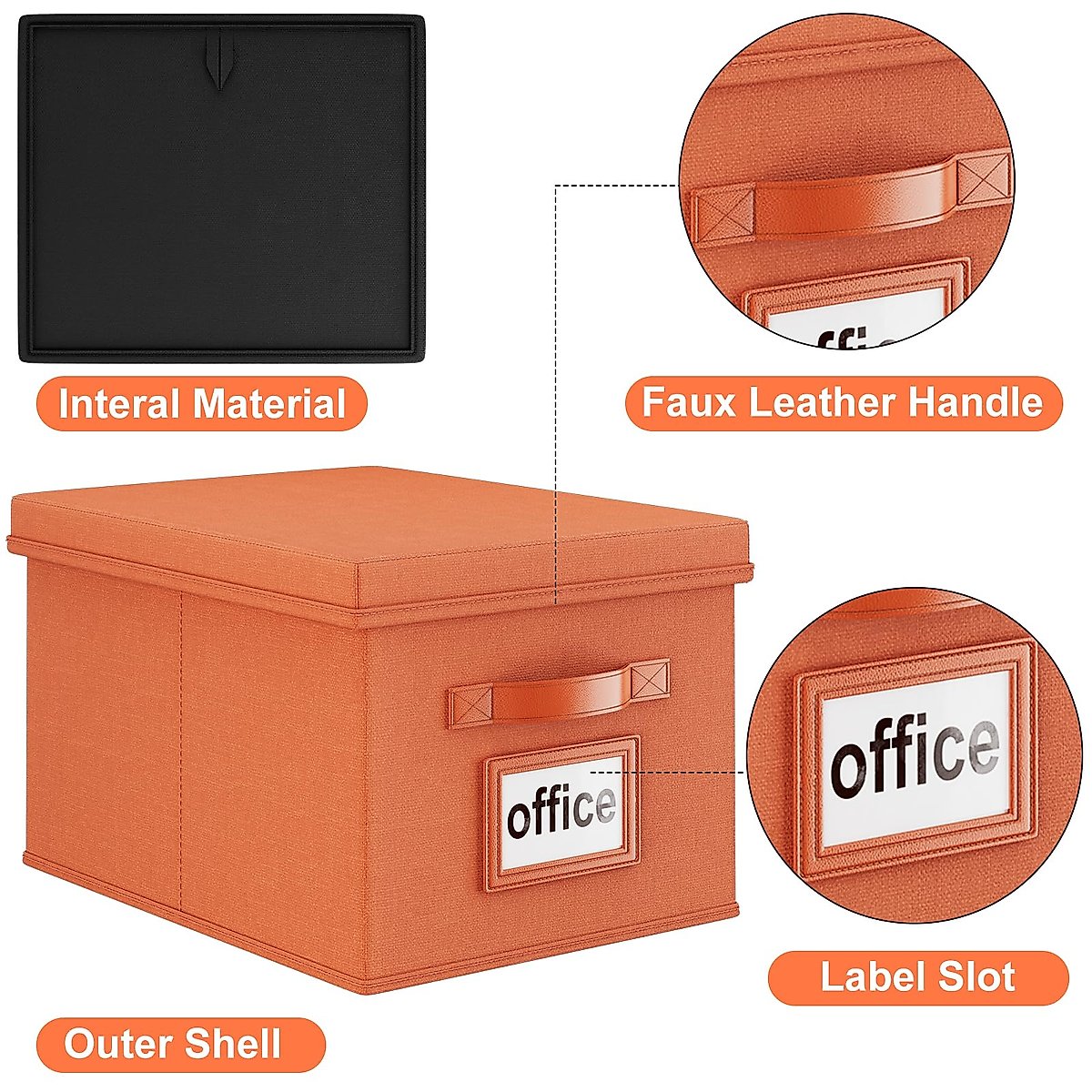 Huolewa Upgraded File Organizer Boxes Set of 2, File Boxes with Lids, Linen Hanging File Organizer Boxes for Document Letter/Legal File Folder Storage, Small Filing Boxes Cabinets for Office/Home