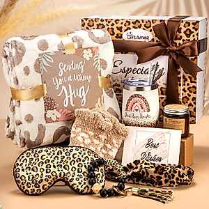 GiftAmaz Leopard Gifts for Women, Get Well Soon Gifts with Leopard Tumbler and Blanket, Care Package Thinking of You Birthday Gifts Basket Set, Leopard Print Christmas Gifts Box for Women Friend Mom