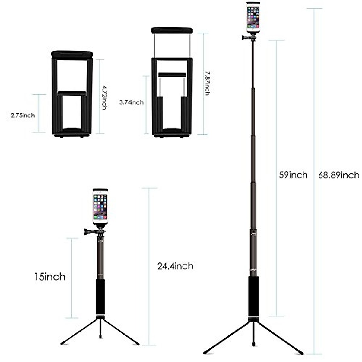 Bluetooth Selfie Stick with Tripod, Remote 59Inch MFW Extendable Monopod with Tripod Stand for iPhone 12/12PRO /11/11PRO/X/XS max/XR/XS/8/7/6/Plus,Tablet,Samsung S7/S8/S9,Android,GoPro Cameras