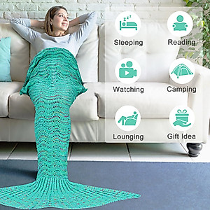 Mermaid Tail Blanket, 74''x 35'' Crochet Wearable Blankets Super Soft Mermaid Throw Blankets Mermaid Sleeping Bag Mermaid Costume for Cosplay Funny Halloween Blanket Christmas Blankets for Kids/Adult