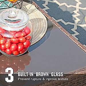 Patiorama 10 Piece Outdoor Patio Furniture Set, Patio Sectional Sofa Set, All-Weather Brown PE Wicker with Beige Cushions, Outdoor Backyard Porch Garden Poolside Balcony Furniture Sets