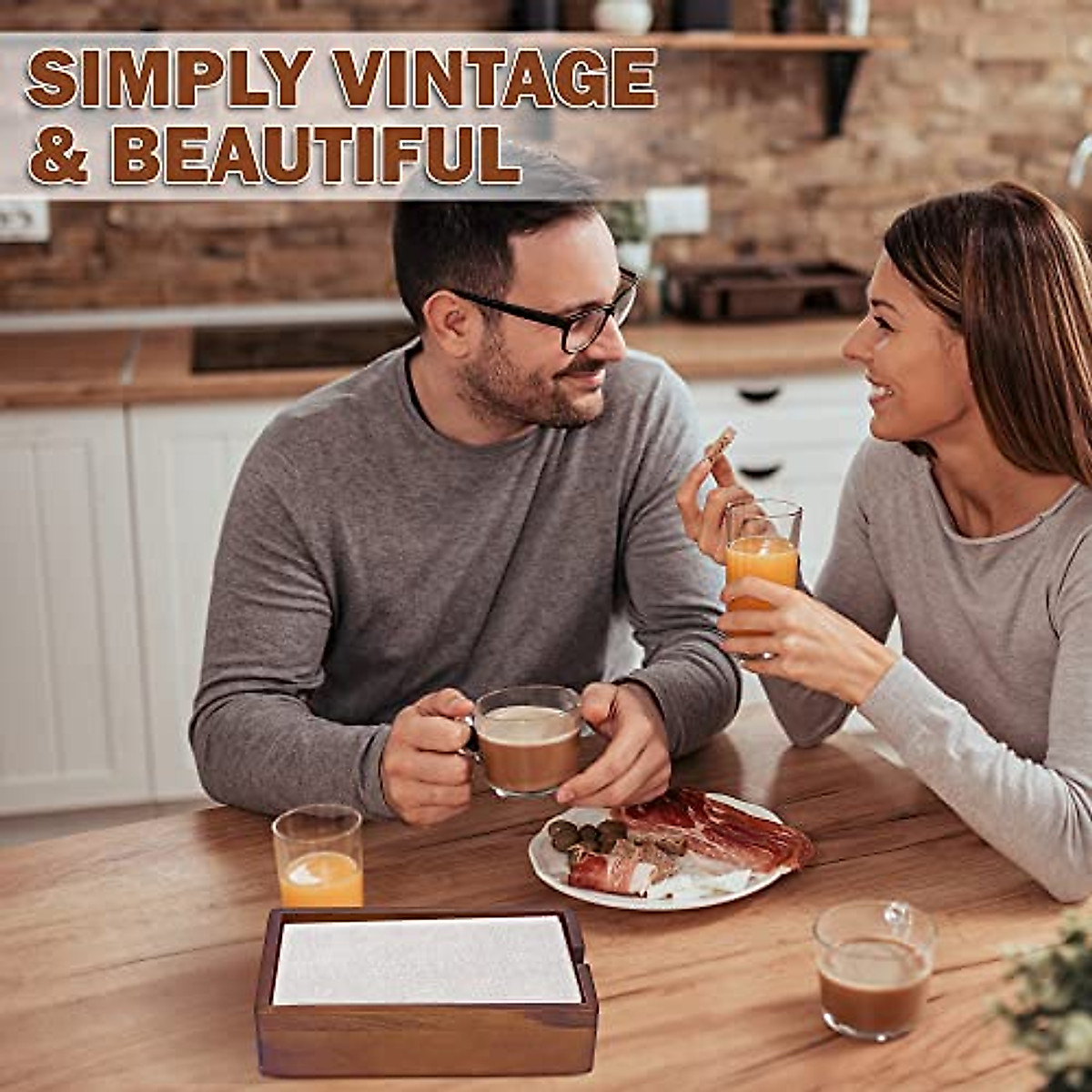 Acacia Guest Towel Napkin Holder 10x6", Paper Hand Towels Tray Holds Paper & Cloth Linen Napkin on Table, Kitchen Counter, Bathroom - Durable, Natural, Dark Stained Organizer for Party, Wedding, Event