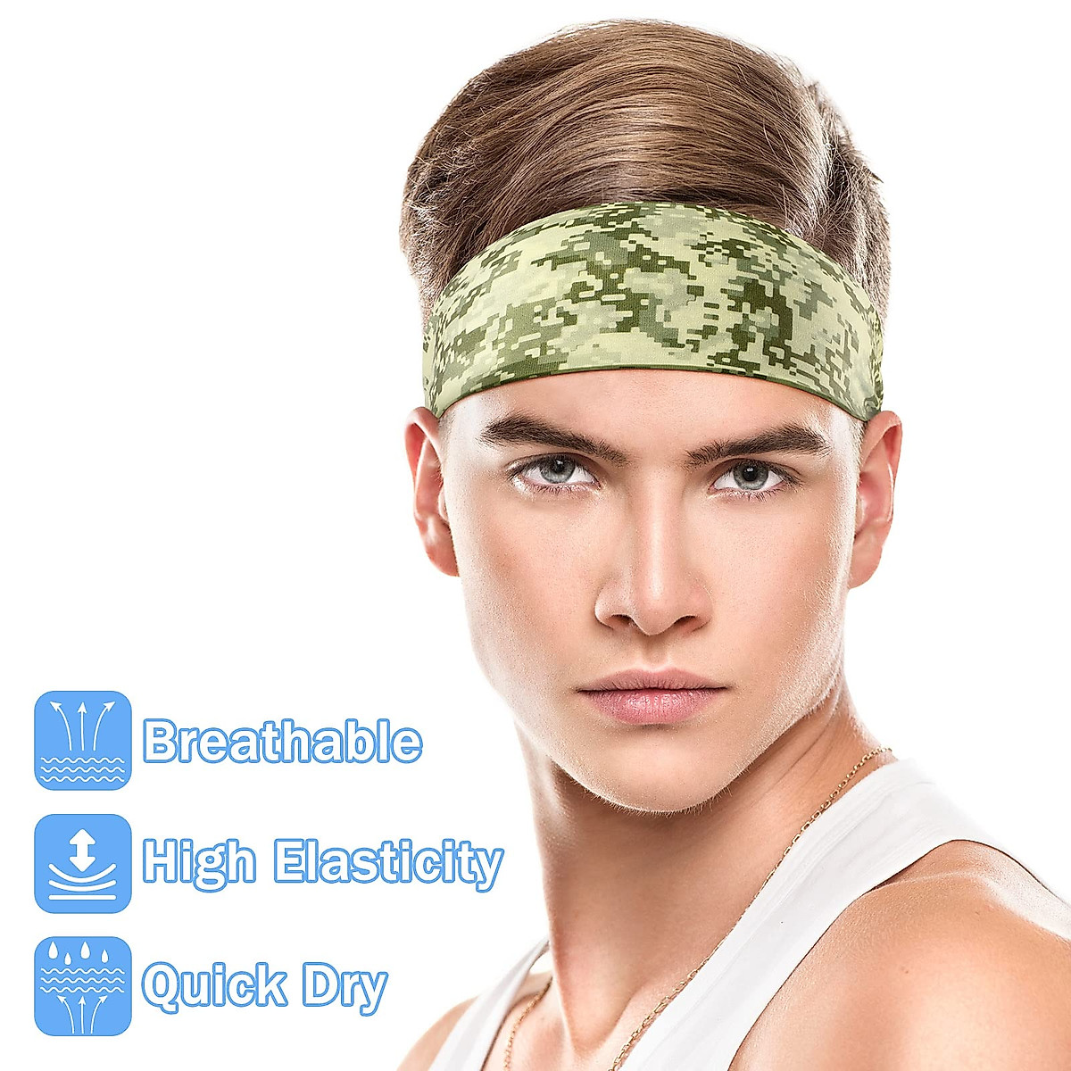 Sweatbands, Workout Sport Headbands for Men Camo Sweat Absorbing Headband Wide Sweatband for Head Basketball Football Cycling Running Yoga, 4.7 x 9.8 Inch (Mixed Style)