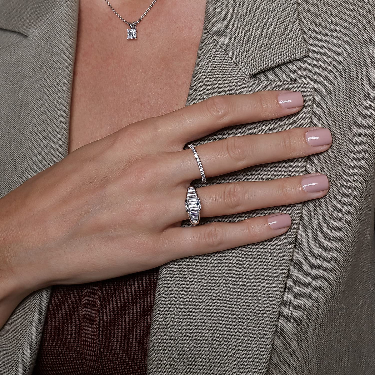 DIAMONBLISS Tapered Baguette & Emerald Cut Ring 925 Sterling Silver Single Prong Set Engagement Ring Band | 4.00 Carats Cubic Zirconia CZ Simulated Diamond (8)