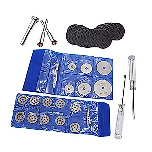 Ruibapa 42PCS Rotary Diamond Cutting Wheels Kit, Include 20PCS Resin Cutting Discs,6PCS HSS Circular Saw Blades,10PCS Diamond Cutting Wheels,with Mandrel and Screwdrivers for Glass and Plastic P-010