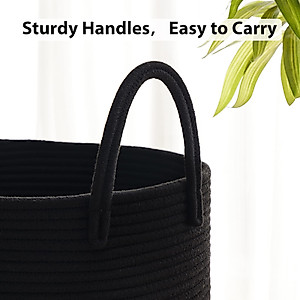 Fiona's magic Woven Rope Laundry Basket, 58L Tall Laundry Hamper for Blanket Storage, Large Baby Nursery Basket for Laundry, Decorative Clothes Hamper for Bedroom, Living Room and Bathroom, Black