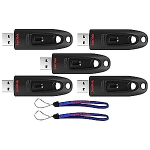 SanDisk 32GB (Five Pack) USB 3.0 Flash Ultra Memory Drive CZ48 - Bundle with (2) Everything But Stromboli Lanyard