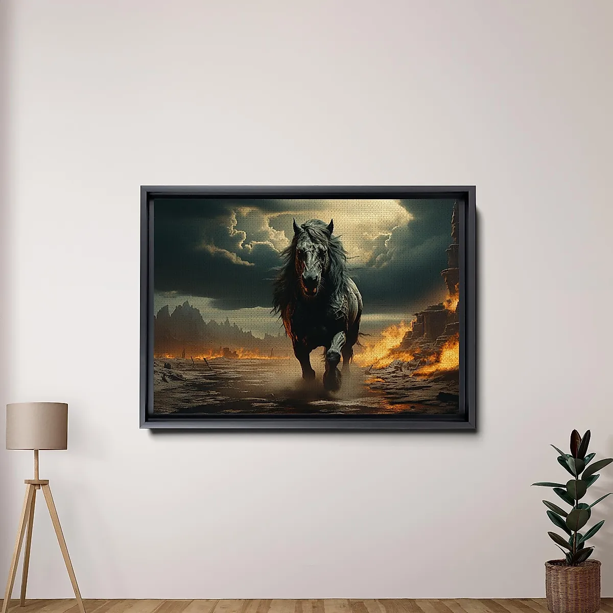 Majestic Black Stallion Galloping In The Clouds, Black Horse On Salt Flats, Canvas Print, Black Horse Print, Black Horse Wall Art, Canvas Prints, Wall Decor