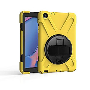 KIQ Samsung Galaxy Tab A Case 8, Heavy Duty Rugged Full-Body Hybrid Shockproof Drop Protection Cover with Kickstand for Galaxy Tab A 8.0 2019 Model SM-T290 / SM-T295 (Shield Yellow)