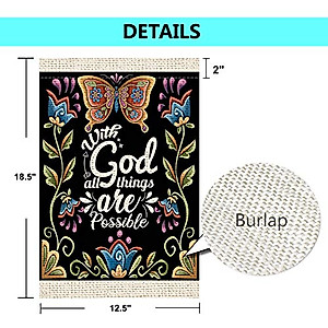 Shmbada with God All Things Are Possible Burlap Garden Flag, Double Sided Vertical Outdoor Religious Christian Faith Decorative Small Flag for Garden Home Yard Lawn Patio Farmhouse, 12.5 X 18.5 Inch