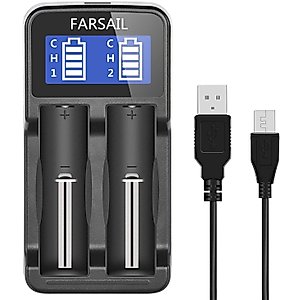 FARSAIL LCD Universal 18650 Battery Charger for 3.7V Li-ion Rechargeable Batteries 18650 18490 18350 17670 17500 16340(RCR123A) 14500 and Ni-MH Ni-CD Rechargeable AA AAA Batteries