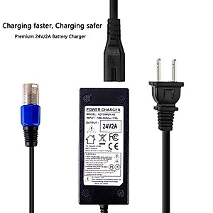 Abakoo 24V 2A Battery Charger with XLR Connector for Ezip Mountain Trailz S400 S500,Jazzy, Pride, S300 S350 S650, Ezip 400 500 650 750 900 Mountain Trailz, Shoprider
