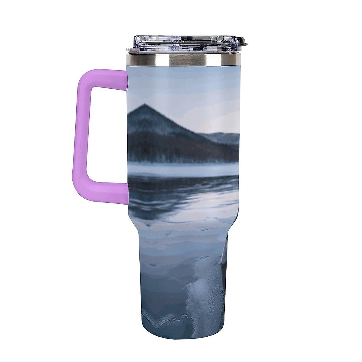 LLUTSNTH 40 Oz Vacuum Tumbler with Violet Handle Leakproof Insulated Tumbler Husky Dog on A Frozen Lake Stainless Steel Travel Mug with Lid And Straw Coffee Cup Cute Water Bottles Cup Holder Friendly