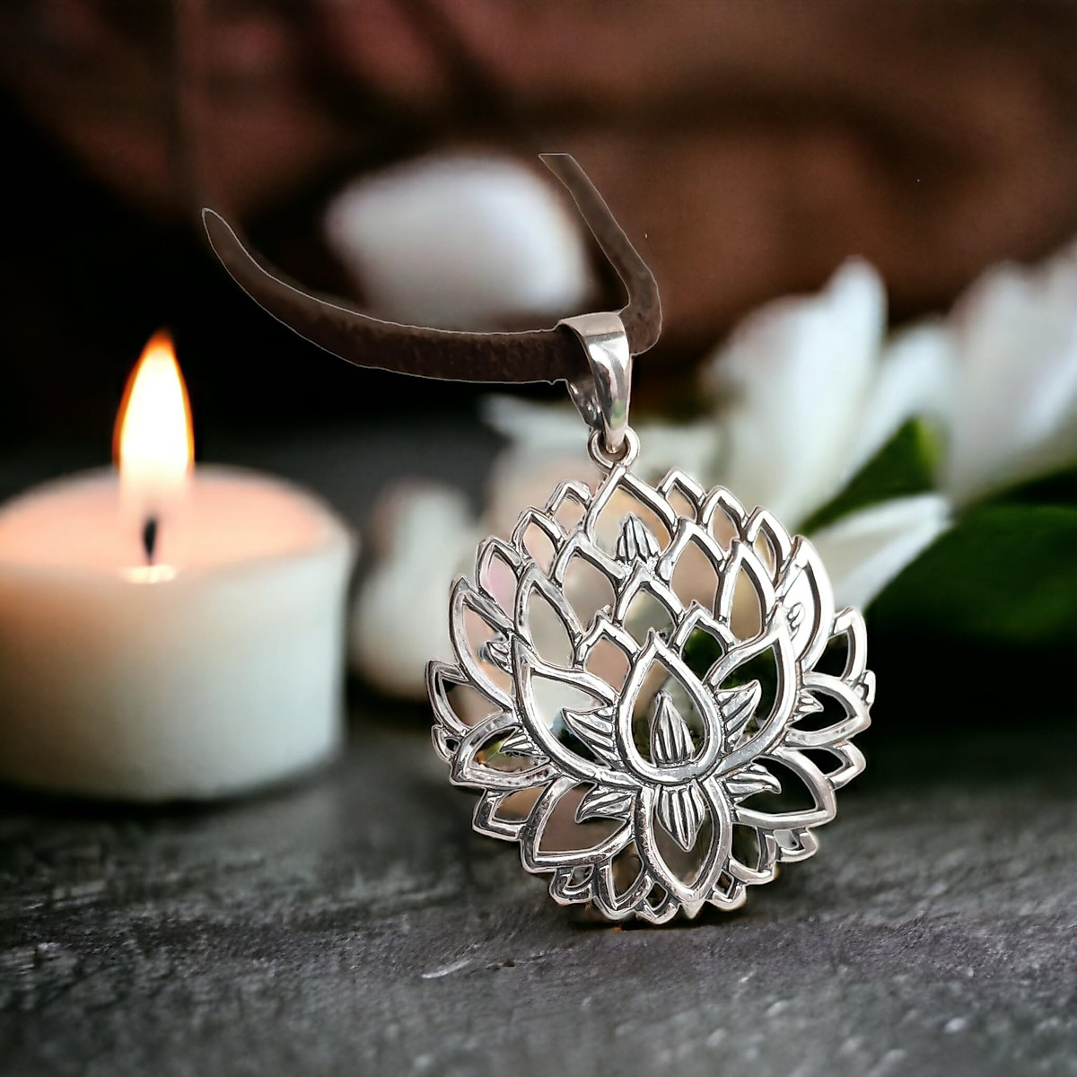 Lotus Flower Necklace 925 Sterling Silver - Large Open Birthday Flower Necklaces for Women 20" Chain - Boho Spiritual Yoga Jewelry - Inspirational Gifts for Her - Handmade