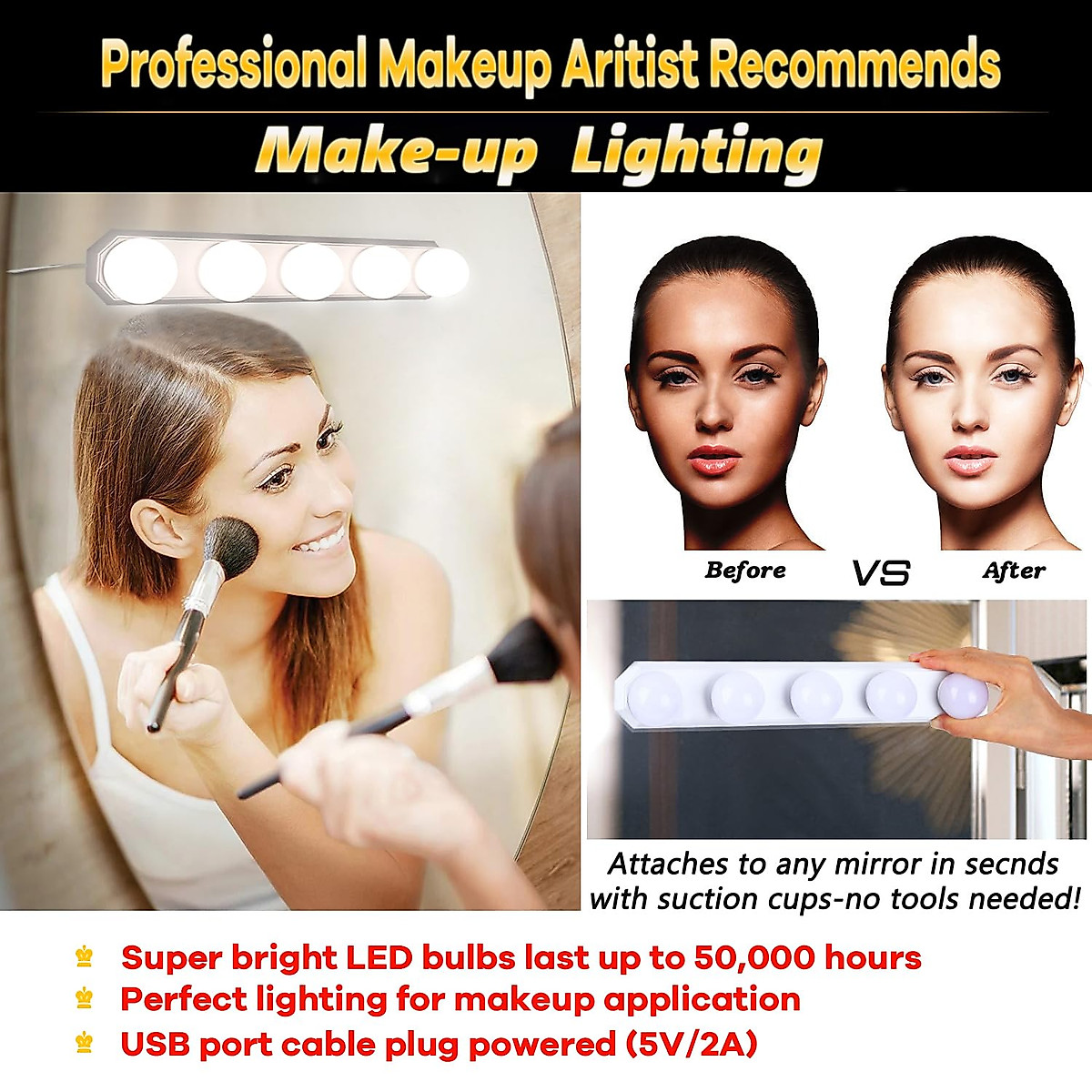 HELOIE Makeup Light,Portable Led Vanity Lights with 3 Colors Lighting Mode Adjustable & Dimmable for Vanity Table Dressing Room Mirror