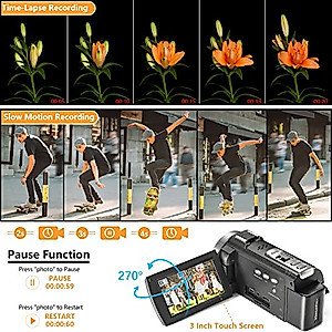 WZX Video Camera Camcorder, Full HD 30FPS 36MP 16X Digital Zoom Digital Camera,IR Night Vision Vlogging Camera, YouTube Camera with External Microphone, Lens Hood, Stabilizer, Remote Control