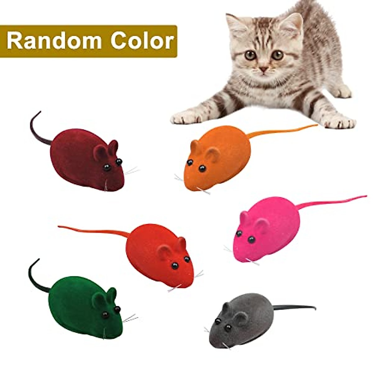 Andiker 3Pcs Cat Mouse Toy, Flocking Squeaking Mouse Cat Toy 3 Random Colors Soft Small Cat Toys for Indoor Cats Interactive Cat Toy for Cats and Kitten to Catch and Bit (3pcs)