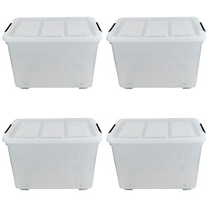 Farmoon 70 Quart Clear Storage Bin with Wheels, Large Plastic Stackable Cotainer Box with Lid, 4 Packs