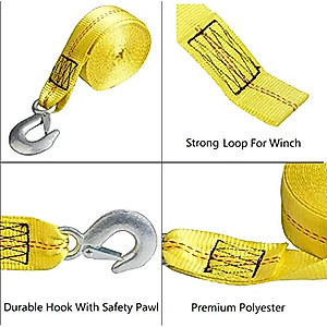 CarBole Trailer Winch Strap with Hook 2" x 20' Breaking Strength 10000 lb Heavy Duty Winch Strap Replacement for Large Boat,Jet Ski,Wave Runner