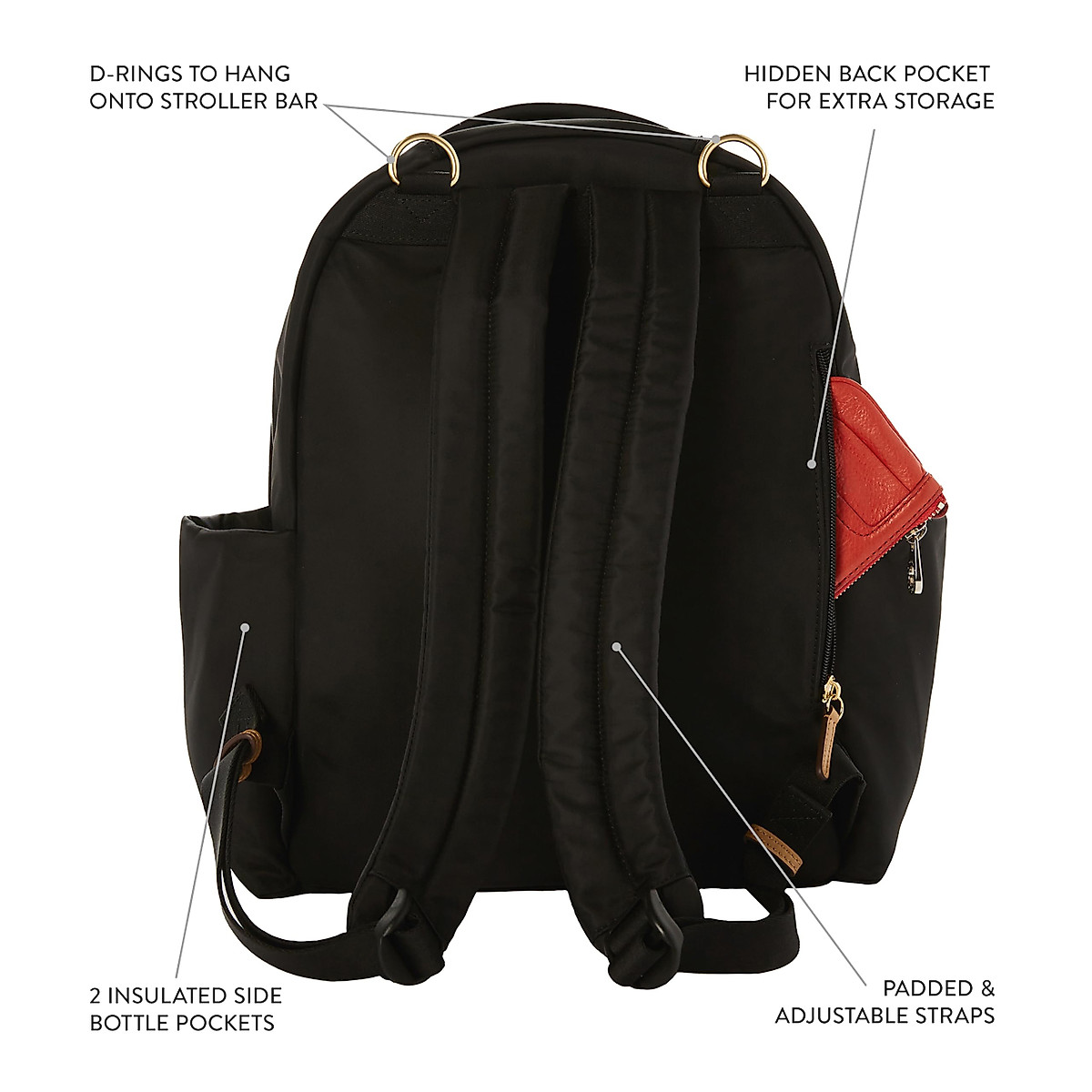 TWELVElittle Midi Go Diaperbag Backpack with Changing Pad, Diaper Bag Backpack for Moms or Dads with 13 pockets total in Black Tan