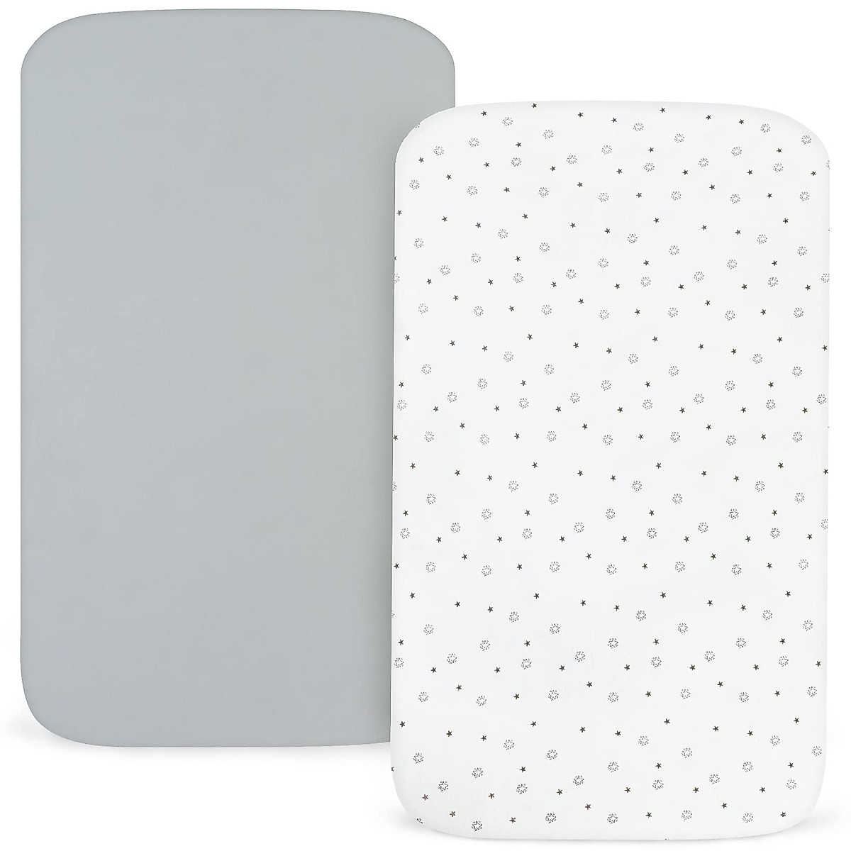 Mini Crib Sheets Fitted 38" x 24"- Compatible with Dream On Me, Babyletto, Davinci & Delta Mini Crib Mattress Pad, Stretchy Soft Mini Crib Sheets Neutral for Baby Boy Girl, Grey & White Star - 2 Pack