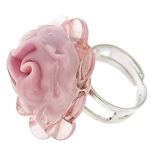 Glass Of Venice Murano Glass Rose Flower Ring 1 Inch - Adjustable Size Ring in Rose Pink. Blown Glass - Murano Glass Rings for Women Handmade in Italy
