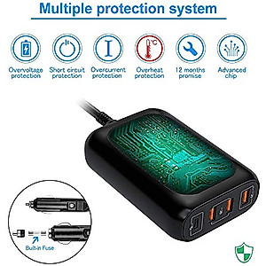 USB C Car Fast Charger, FEEYOO 119W Type C Car Charger Adapter, 4 Ports QC 3.0 PD 3.0 Fast Charging Car Phone Charger Adapter, Compatible with Laptop,Samsung, Android,iPhone,iPad, MacBook,Google Pixel