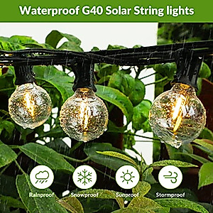 100FT G40 Solar String Lights, Globe Outdoor String Lights with 52 E12 Waterproof LED Bulbs, 2700K Shatterproof Patio Lights, Solar Powered Hanging Lights for Porch Garden Backyard Pergola Bistro Deck