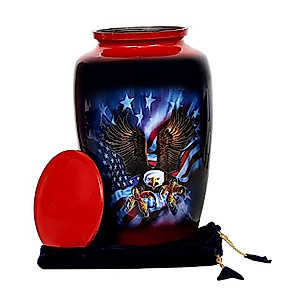 HLC Eagle with USA Flag Cremation Urn for Human Ashes - Adult Funeral Urn Handcrafted - Affordable Urn for Ashes (Adult (200 lbs) – 10.5 x 6 “ , Cremation Urn)