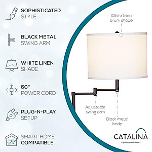 Catalina Lighting 24288-000 Traditional Swing Arm Floor Lamp for Office, Living Room, Dorm or Bedroom, Smart Home Compatible, Bulb Not Included, 60", Black